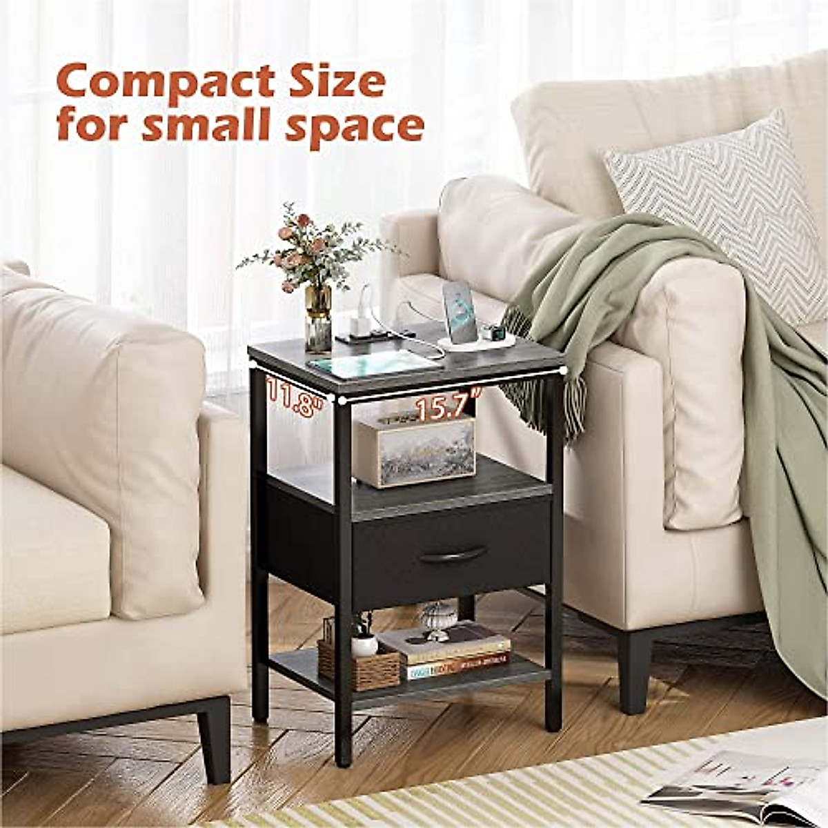 SUPERJARE L Shaped Gaming Desk with LED Lights & Power Outlets and