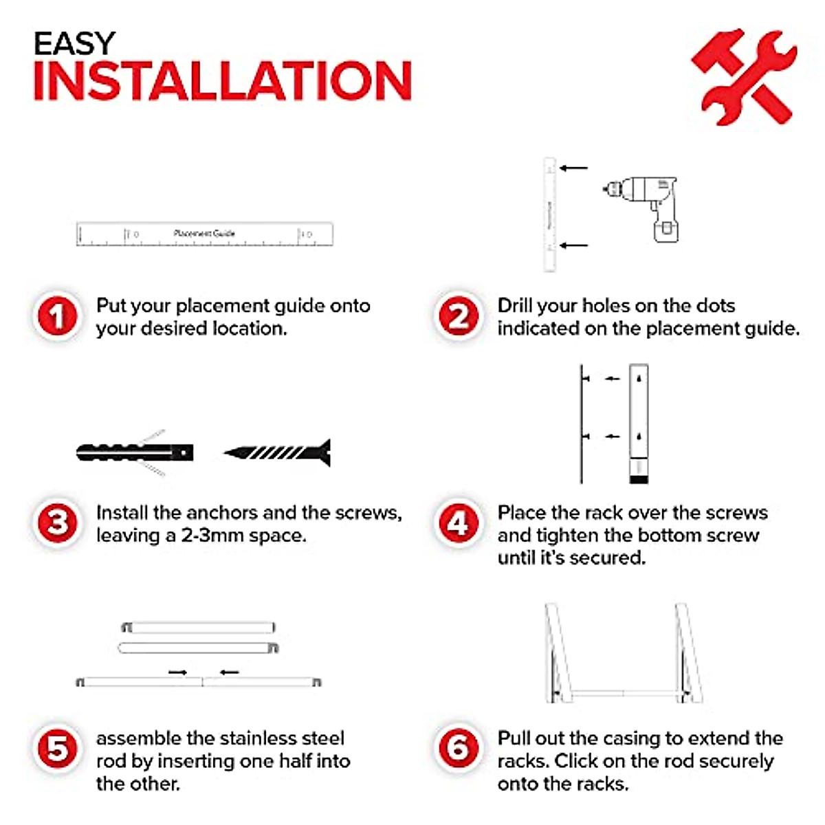 Double Foldable Clothing Rack w/Extension Rod, Wall-Mounted Retractable Clothes Hanger for Laundry Dryer Room, Hanging Drying Rod, Small Collapsible Folding Garment Racks, Dorm Accessories (White)