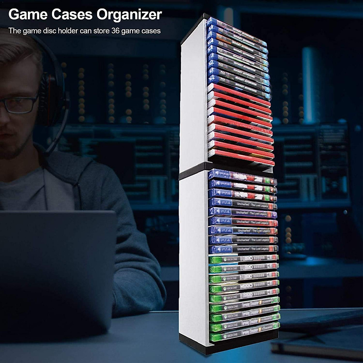 Games Storage Tower, Video Game Storage, Video Game Organizers and Storage for PS4, PS5, Xbox Series X, Nintendo Switch, 36 Game/DVD Rack