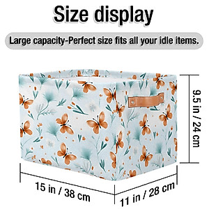 Gumuslen Orange Butterfly Storage Basket Organizer Bin with Handles for Clothes Storage, Gift Bakets, Toy Box, Book Basket for Office Home Rooms Laundry Playroom Dorm