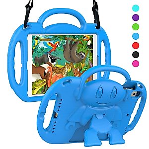 SUPLIK Kids Case for iPad 5th/6th Generation (9.7 inch, 2017/2018), iPad Air 1 & Air 2 & Pro 9.7 Kids Case with Shoulder Strap Handle Stand for iPad 5/6 & iPad Air 1st/2nd Gen, Blue
