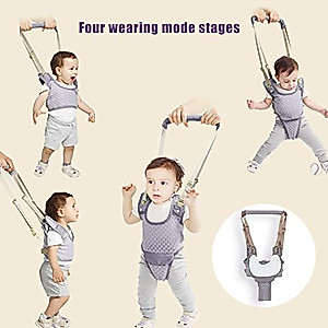 Baby Walking Harnesses, Handheld Kids Walk Helper Lightweight Adjustable Detachable Crotch Pad Handheld Toddler Walk Assistant Belt for 8‑24M Webbing, Mesh Material(Monsoon Grey-Profile Mesh)