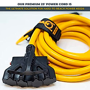 Firman Power Cord with Storage Strap, 10AWG with Circuit Breaker, 30 AMP Wiring, Fully Insulated Extension Cord, L14-30P to 5-20R (4 Outlets), Pack of 1, 25 ft.