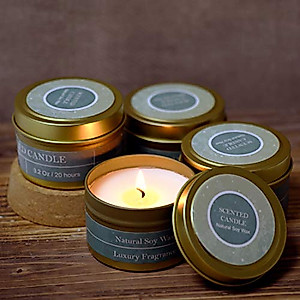 DEYBBY Natural Soy Wax Scented Candles 4 Pack 4oz Gift Set-Lavender, Vanilla, Lemon, Ocean Breeze Aromatherapy | 20 Hours Long Lasting Burning Travel Tin Candles for Stress Relief Relaxation BathYoga