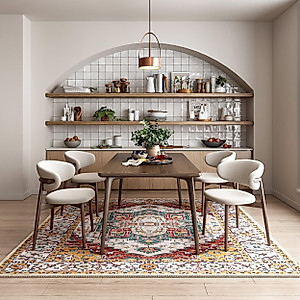 Washable Area Rugs 8x10 Large 8x10 Area Rugs Non Slip Rug Low Pile Area Rug Distressed Printed Carpet Soft Area Rug for Living Room Dinning Room Bedroom Playroom Indoor-Yellow/Brown