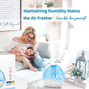 Ultrasonic Cool Mist Humidifier for Bedroom, Quiet Air Humidifier for Baby Home Plant Nursery Desk Office Small Room With 360° Nozzle Rotation 1.5L Water Tank & Auto Shut-Off and Night Light