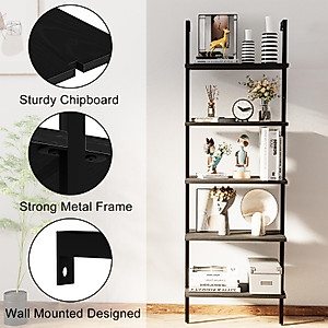 aboxoo Ladder Shelf 2PCS Open Bookshelf 5-Tier Wood Wall-Mounted Black Bookcase Storage Rack Open Industrial Modern Plant Stand Utility Organizer Bookcase Metal Frame Furniture Office Kitchen Bedroom