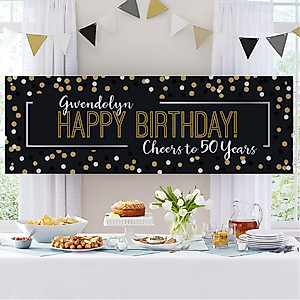 Let's Make Memories Personalized Celebration Banner - Party Decor - Black & Gold - 8 Feet