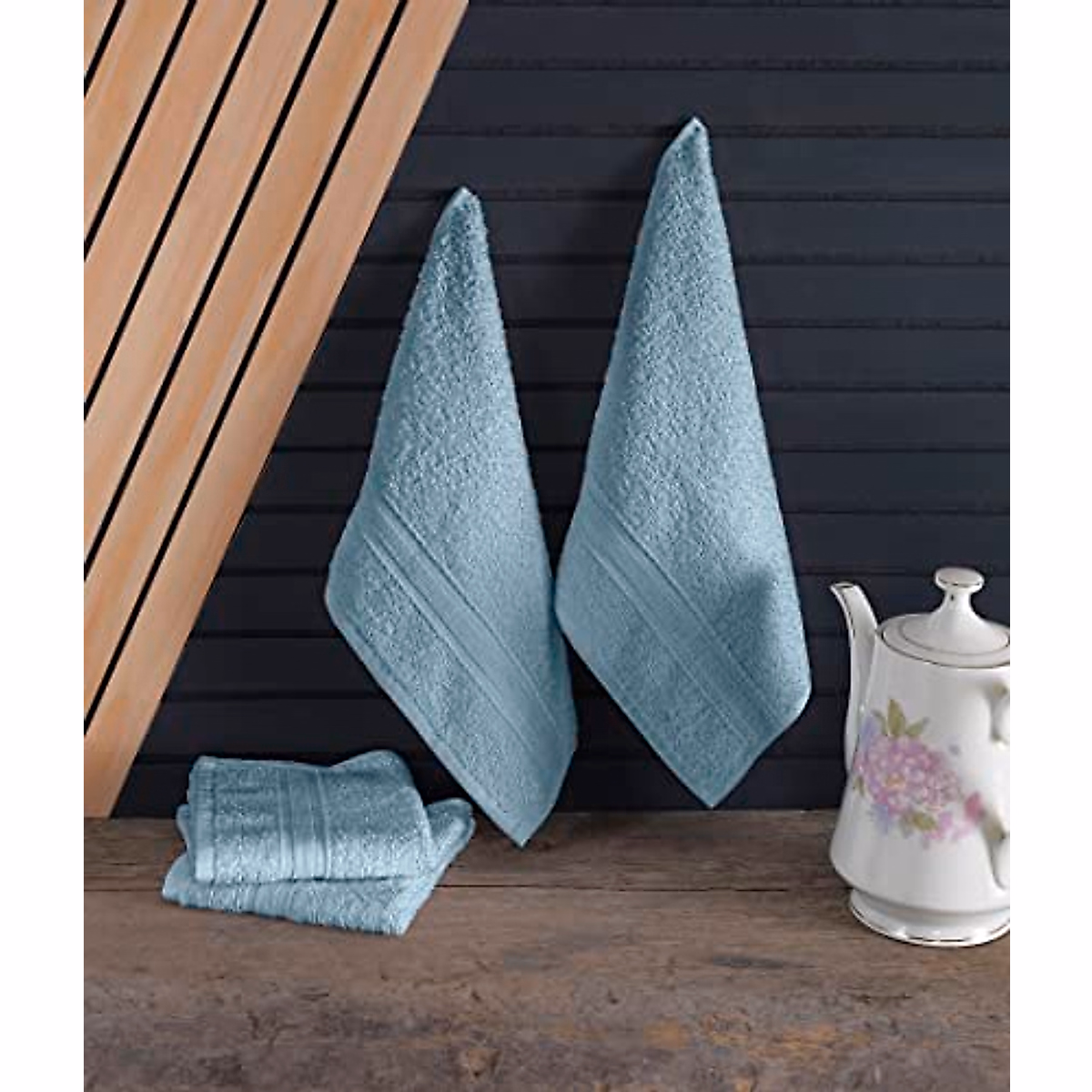 Cotton Fingertip Towels Set - 4 Pack Light Blue Highly Absorbent, Soft Feel Fingertip Towels 11"x17"