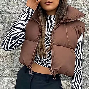 Womens Winter Coats With Hood, Women'S Puffer Vest Coat Tank Top Bomber Lightweight Stand Collar Zip Solid Quilted Jacket Women Coat Jackets Chamarras Colombia Jacket Coats (S, Brown)