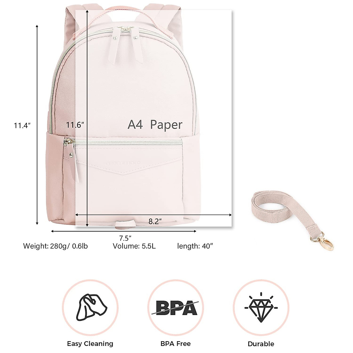 mommore Fashion Toddler Backpack for Girls with Safety Leash for Kids Age 1-3, Pink