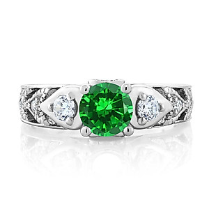 Gem Stone King 925 Sterling Silver Round 6MM Gemstone Birthstone Engagement Ring | Wedding Anniversary Promise Ring For Women | Available In Size 5, 6, 7, 8, 9