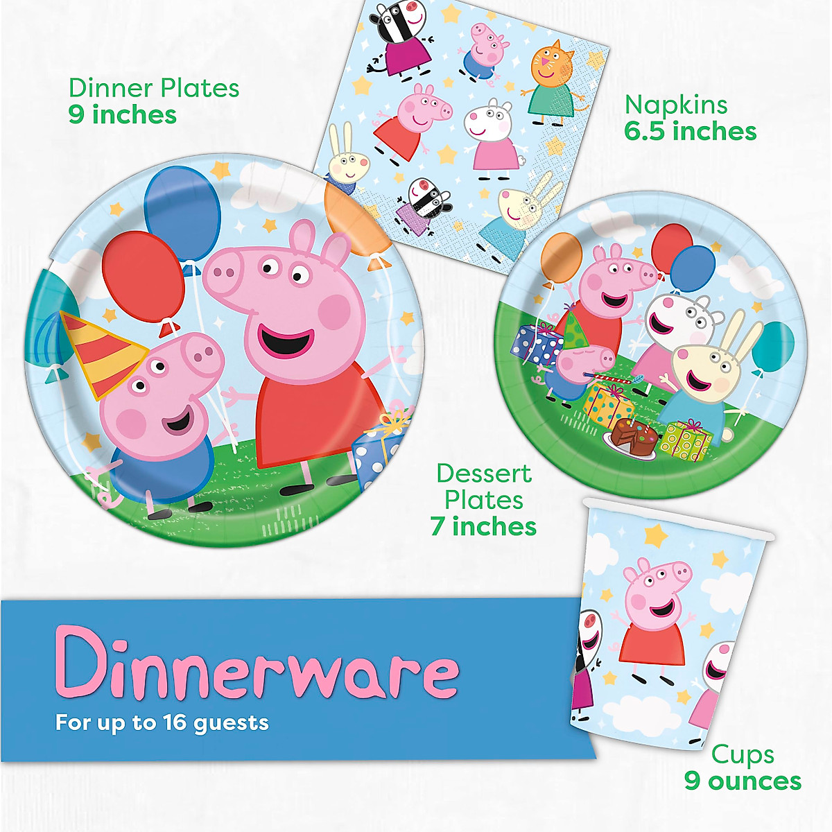 Peppa Pig Birthday Party Supplies, Peppa Pig Party Supplies and Decorations for 16 Guests, With Table Cover, Plates, Napkins, Cups and Sticker