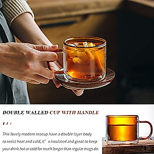 SMALLSHS Clear&Colorful Double Walled Glass Coffee Mug, Insulated Colored Latte Cup with Handle for Hot&Cold Beverages, Clear Thick Tumbler for Home Office Drinking (Clear brown)