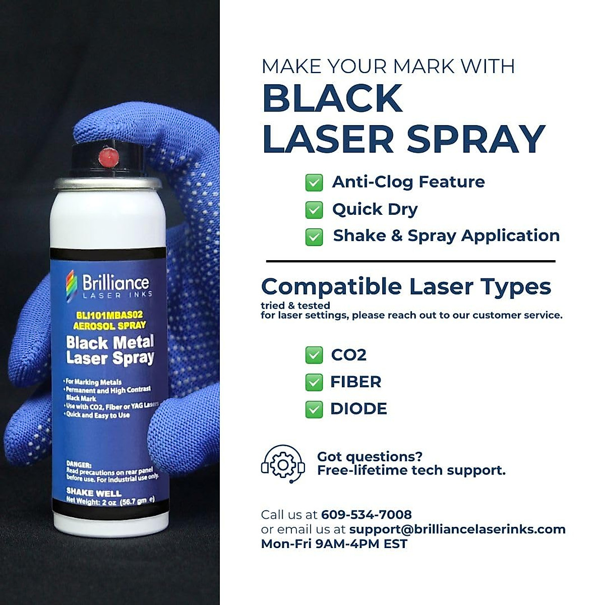 Brilliance Laser Inks 2 Oz Aerosol Black Laser Marking Spray for High Contrast Metal Marks | Permanent and Durable Metals Ink for Fiber, YAG, Diode, and CO2 Laser Engraver