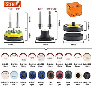 Tshya 270Pack 2inch Sanding Discs Pad Variety Kit for Drill Grinder Rotary Tools Die Grinder Accessories with 1/8"&1/4" Shank Backer Plate, Sanding Pads Includes 36-3000 Grit