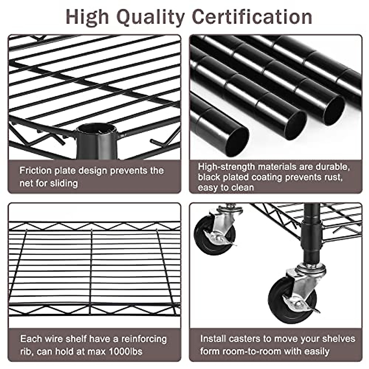 XXkseh 6000Lbs Capacity Storage Shelves Heavy Duty Shelving Unit 6 Tier Metal Shelving NSF Certified with Wheels and Adjustable Feets Commercial Grade Utility Shelf, 48"x 18"x 76" Wire Rack, Black