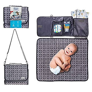 Graco Portable Baby Diaper Changing Table Pad Bag with Wipe & Travel Essentials Pockets - Deluxe Compact Clean Padded Infant Changer Mat - Unisex Grey