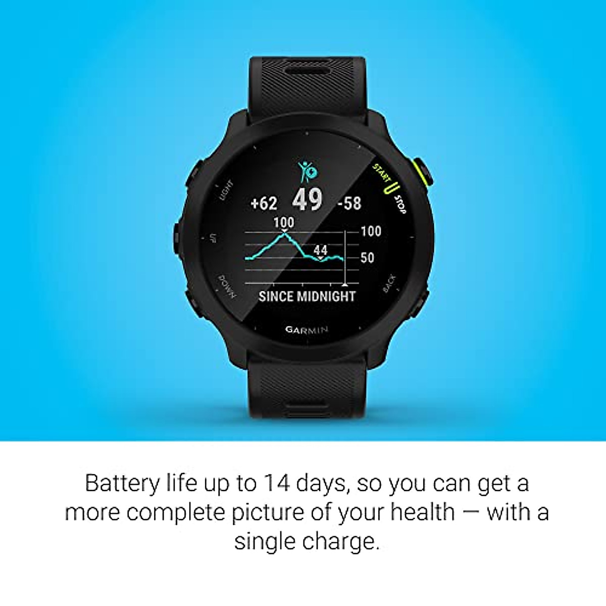 Garmin Forerunner 55, GPS Running Watch with Daily Suggested Workouts, Up to 2 weeks of Battery Life, Black (Renewed)