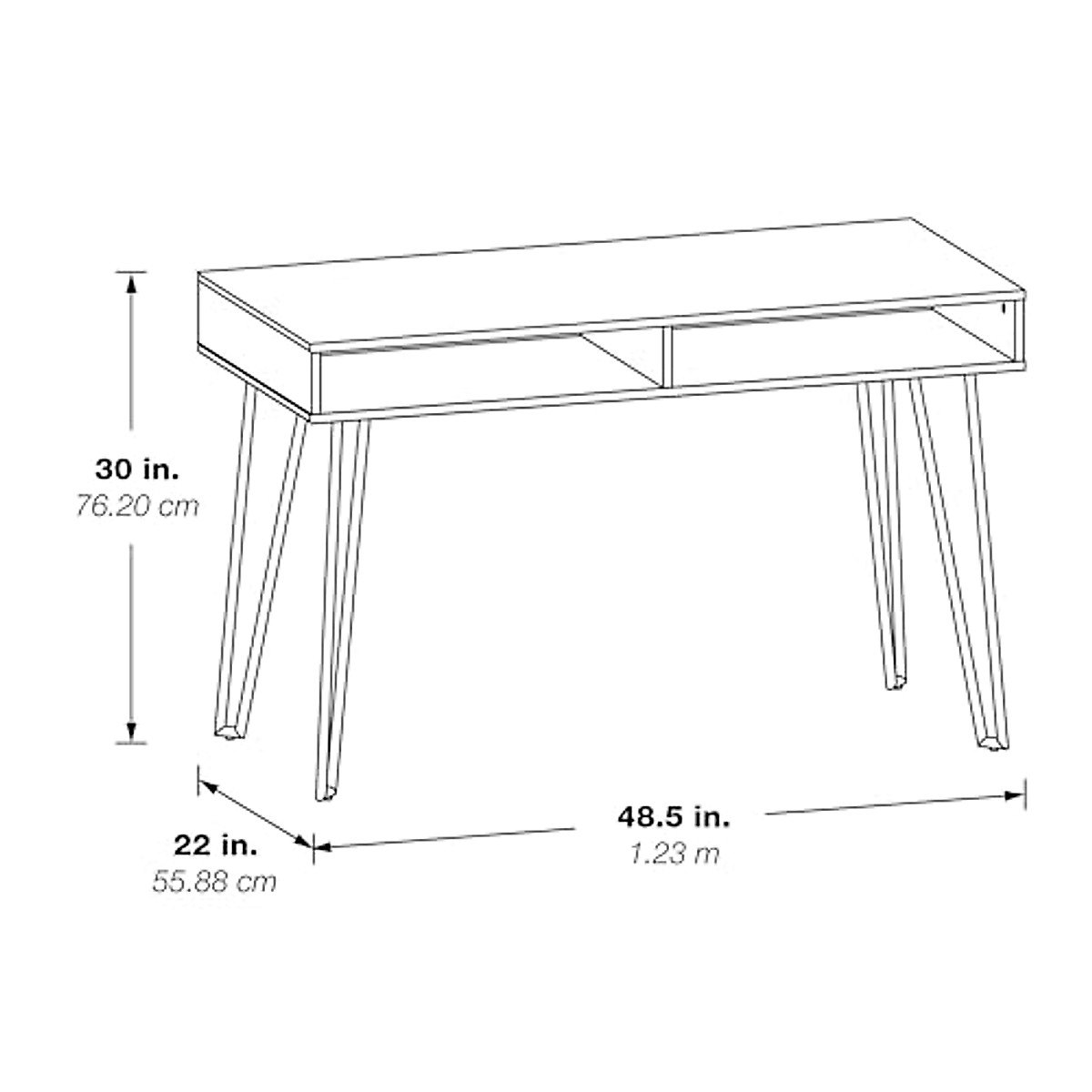 OSP Home Furnishings Contemporary 48-inch Home Office Writing Desk, Black Metal Legs with Brown Woodgrain Finish
