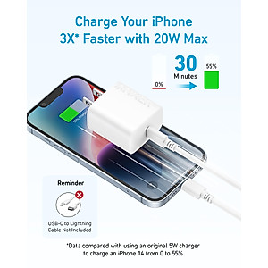 Anker 20W USB C Fast Wall Charger Block for iPhone 15/15 Plus / 15 Pro / 15 Pro Max/iPad Pro/AirPods Pro 2 and More (5 ft Cable Included)