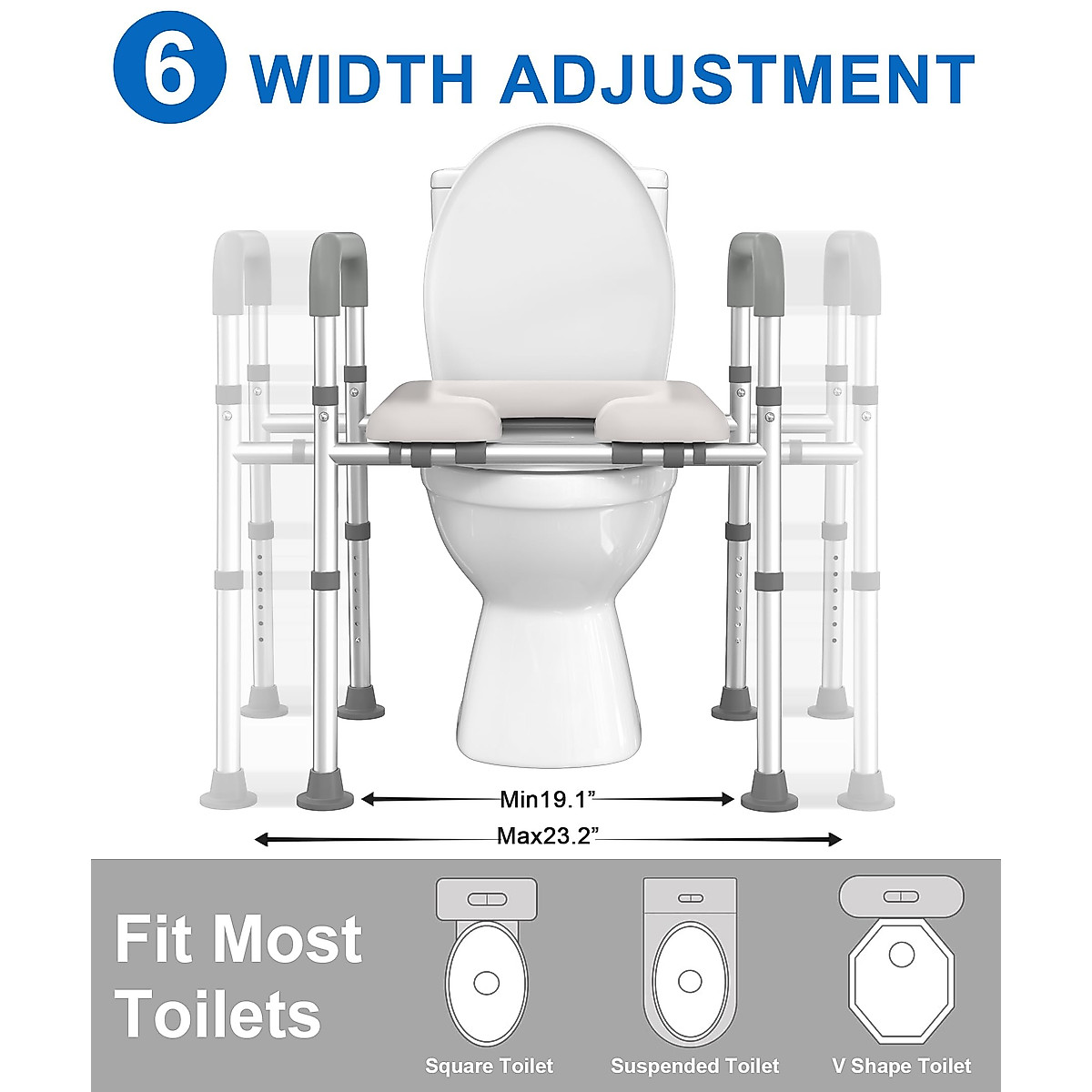 HOMLAND Raised Toilet Seat with Handles, Toilet Seat Riser for Seniors with Adjustable Height & Width, FSA/HSA Eligible 400lb Handicap Elevated Toilet Seat for Elderly, Pregnant, Fit Any Toilet