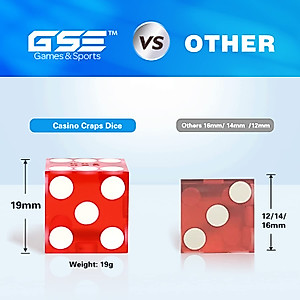 GSE Games & Sports Expert AAA Grade 19mm Pro Vegas Casino Style Craps Dice Set of 5 with Razor Sharp Edges & Matching Serialized Numbers for RPG, Dice Stacking, Yahtzee Dice Games