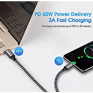 Short USB C to USB C Cable 1FT 3Pack 60W PD Fast Charging Type C Nylon Braided Charger Cord Compatible with Samsung Galaxy A01 A03S A11 A12 A13 A21 A32 A42 A51 A71 A80 A81 A90 S22 S21 Note 20