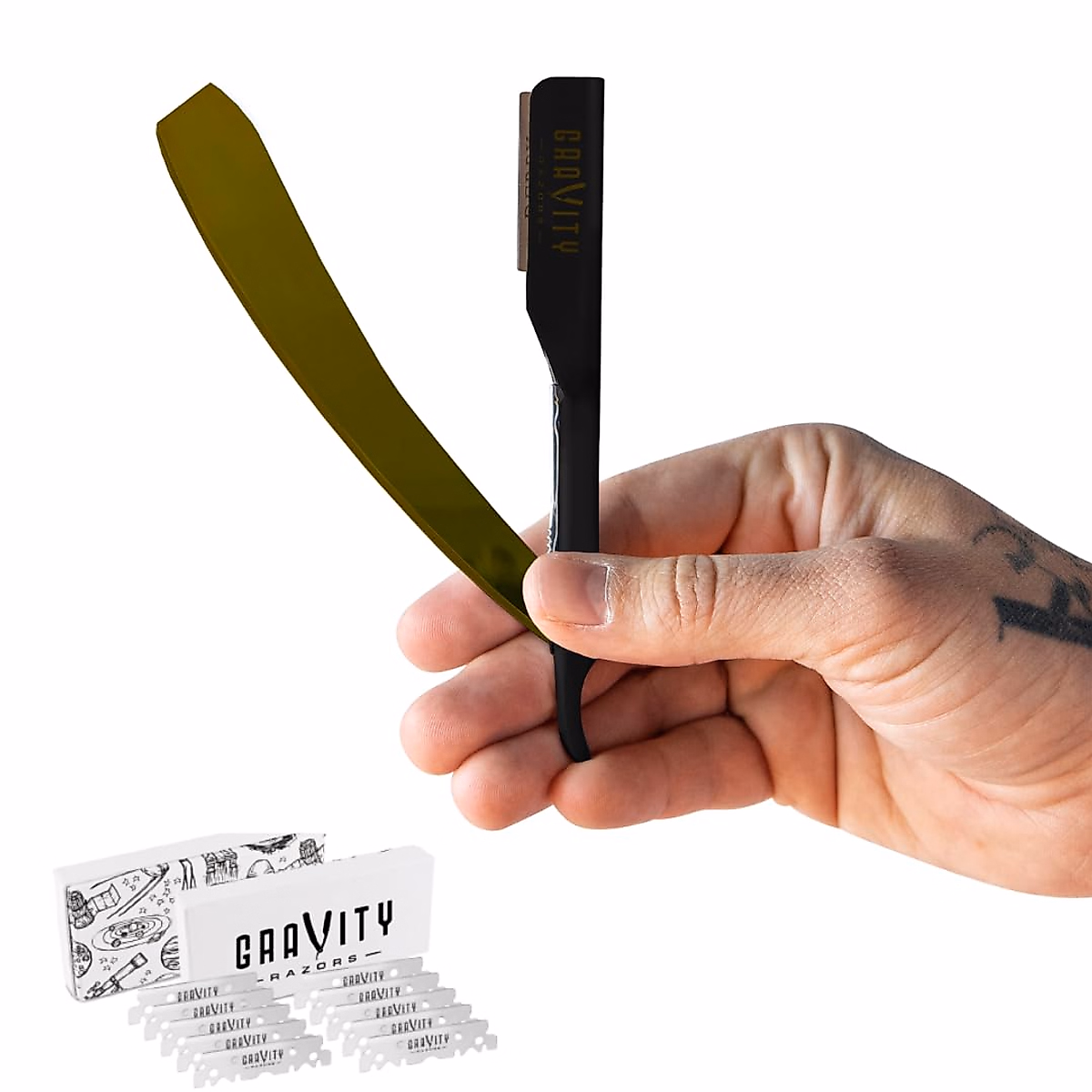 Professional Straight Razor - Ultra Exposed Straight Razor Kit with 10 Derby Premium Blades, 2mm Exposed (Kingsman)