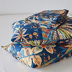 SUSYBAO Aquatic Plant Pattern Duvet Cover King 100% Egyptian Cotton Colorful Botanical Duvet Cover 3 Pcs Set 1 Tropical Leaves Duvet Cover with Zipper Ties 2 Pillowcases Ultra Soft Botanical Bedding