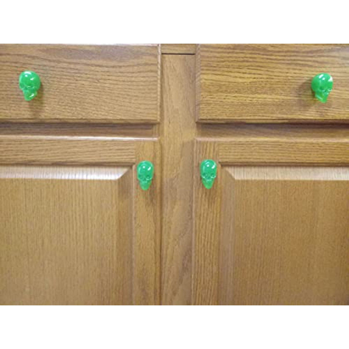 Green Skull Cabinet Knobs/Drawer Knobs (Black Light Activated) (Set of 2)