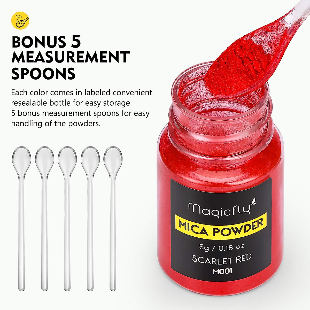 Magicfly 28 Colors Mica Powder, Colorant Paint and Dye for Epoxy Resin, Pigment Powder with 5 Spoons for Soap Making, Lip Gloss, Bath Bomb, Candle Making, Art Craft