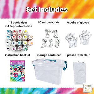 Hapinest Tie Dye Kit for Kids Age 8-12 & Up Girls Boys Teens, Clothing Shirt Fabric Dye Arts and Crafts Gifts Party Supplies, Kids Tie Dye Kit for Large Group, 18 Pre-Filled Bottles w/14 Colors