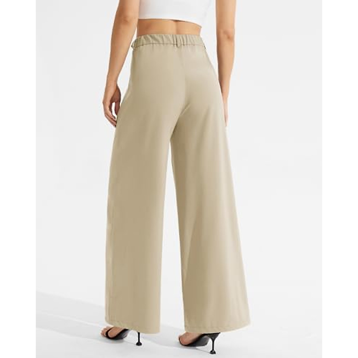 VILIGO Wide Leg Pants for Women High Waist Work Trousers Business Casual Loose Dress Palazzo Flowy Pleated Pants Khaki XL