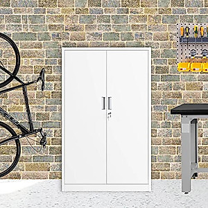 JINKUR Metal Storage Cabinet with Locking Doors and 3 Adjustable Shelves, 53.5-Inch Lockable Storage Cabinets for Home Office Garage Kitchen Pantry (White)