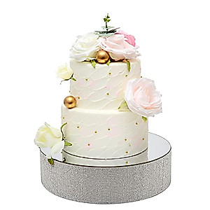 Flavorthings 16 Inches Bling Round Cake Stand Cupcake Base with Crystal Rhinestones Mirror Top, Gorgeous Cake Display Decorative Centerpiece for Wedding Parties (Silver, 16")