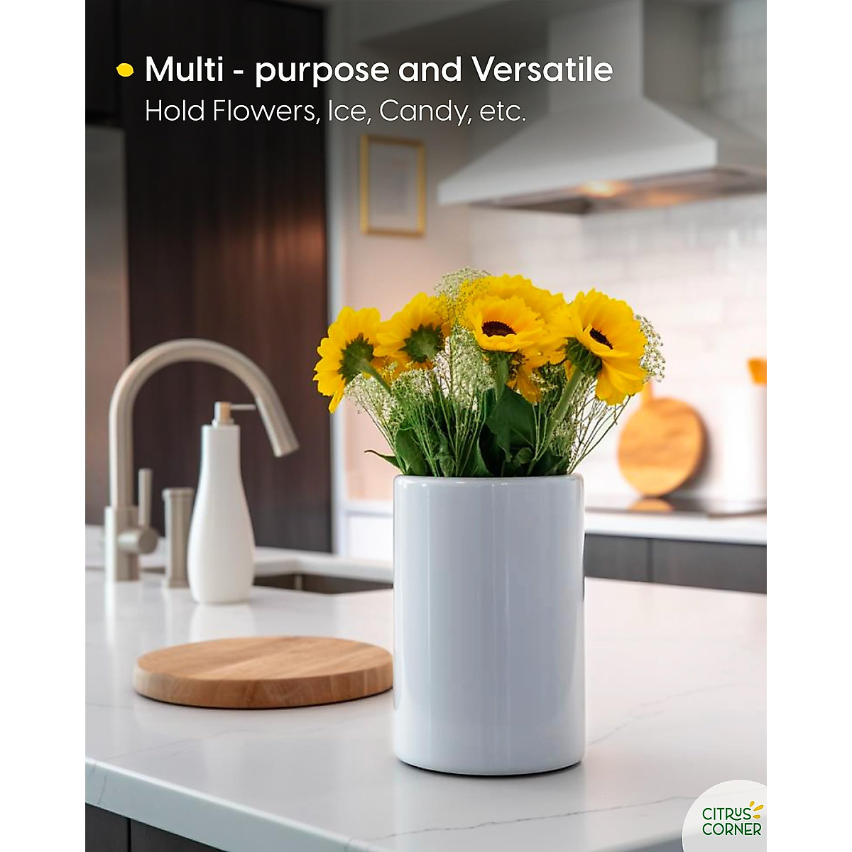 Extra Large Utensil Holder for Kitchen Counter - Ceramic Countertop Utensil Holder for Kitchen Utensils | Kitchen Utensils Holder for Countertop | Includes Microfiber Towel (Utensils Not Included)