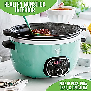 GreenLife Cook Duo Healthy Ceramic Nonstick 6QT Slow Cooker, PFAS-Free, Digital Timer, Dishwasher Safe Parts, Turquoise