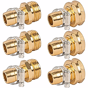 Uptotop Garden Hose Repair Connectors with Claps, Female and Male Garden Hose Fittings for 3/4" & 5/8", Metal Garden Hose Repair Kit, 3 Set