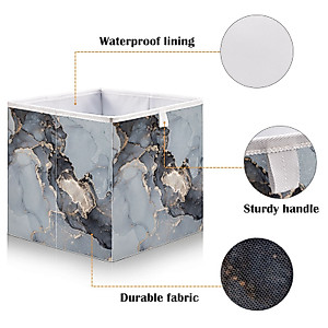 Grey Marble Fluid 2 Storage Bins Cubes Storage Baskets Fabric Foldable Collapsible Decorative Storage Bag with Handles for Shelf Closet Bedroom Home Gift 11" x 11" x 11"
