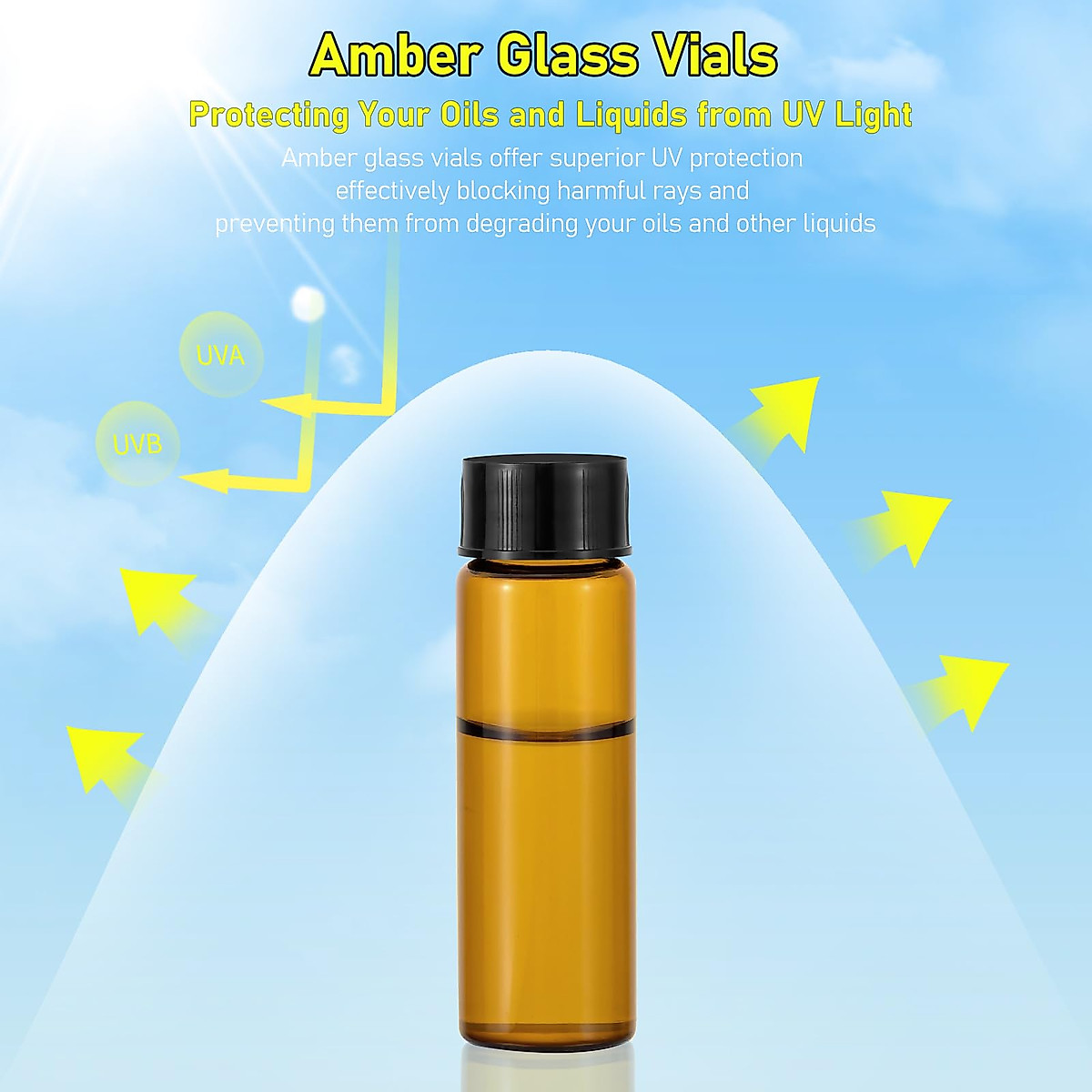 Njvial 36Pcs 15ml Small Amber Glass Vials with Lids Lab Sample Vials Empty Refillable Perfume Travel Mini Glass Bottles with Screw Caps for Essential Oils