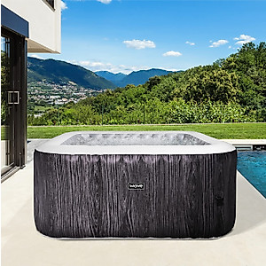 Wave Spa Pacific 2-4 Person Square Inflatable Hot Tub, Fast Heating Portable Outdoor Hot Tub Spa with 95 Massaging Air Jets, Protective Cover, Pump and Integrated Filters in Gray Wood Print