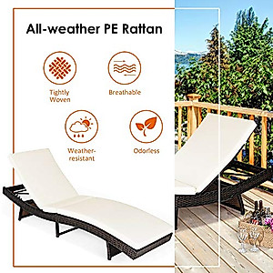 HAPPYGRILL Patio Chaise Lounge Outdoor Rattan Wicker Lounger Chair Adjustable Ergonomic Reclining Chaise Chair with Cushion for Patio Poolside Backyard Garden
