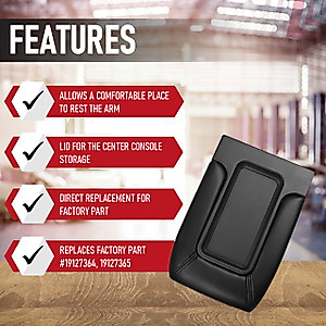 Center Console Lid Replacement Kit Black - Replaces 924-811, 19127364, 19127365, 19127366 - Compatible with Chevy, GMC & Cadillac Vehicles - Silverado, Avalanche, Tahoe, Suburban, Sierra, Yukon