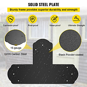 VEVOR Black T Bracket, 6'' x 6'', 8 PCs Black Powder-Coated T Mending Plate, 16 Gauge Steel T-Shaped Tie Flat Connector with Screws Set, Post to Beam Bracket for Repair Wood Furniture