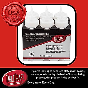 Tablecraft Plastic Condiment Squeeze Bottles, Foodservice Restaurant Commercial Grade Widemouth 53mm Empty Squirt Dispenser for Ketchup, Mustard, Syrup, Food Prep, 12 oz, 473 mL, Clear, 6 Bulk Pack