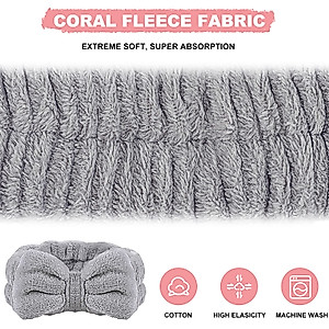 Spa Headband - 2 Pack Bow Hairband for Face Wash SPA Headband with Bow Knotted Hairband for SPA Yoga Sports Soft Coral Women Girl Fleece Headbands (Black+Grey)