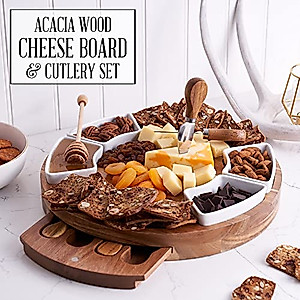 Premium Charcuterie Cutting Board Set - Cheese Board Set and Serving Platter - 13 inch Meat/Cheese Board w/Knife Set incl 4 Knives and 4 Bowls Server Plate