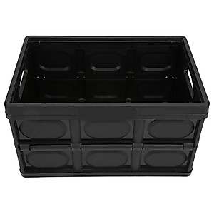 30L Outdoor Folding Storage Box,Portable Storage Box with Wooden Panel for Outdoor (Black)