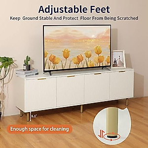 Furniwood TV Stand for 80 Inch TV, Entertainment Center TV Stand with 4 Large Drawers, Mid Century Modern TV Stand for Living Room, Media TV Console Table with Storage for Bedroom, Warm White